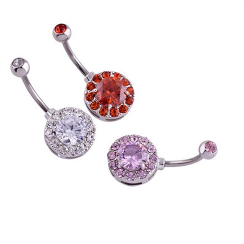 14G Stainless Steel Belly Navel Button Double Crystal Gem | eBay