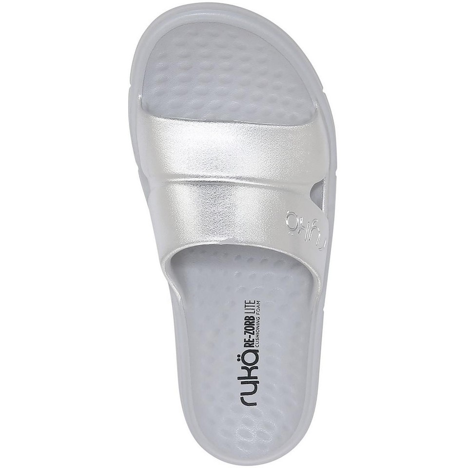 Ryka Womens Restore Silver Slip On Pool Slides Sandals 8 Medium (B,M ...