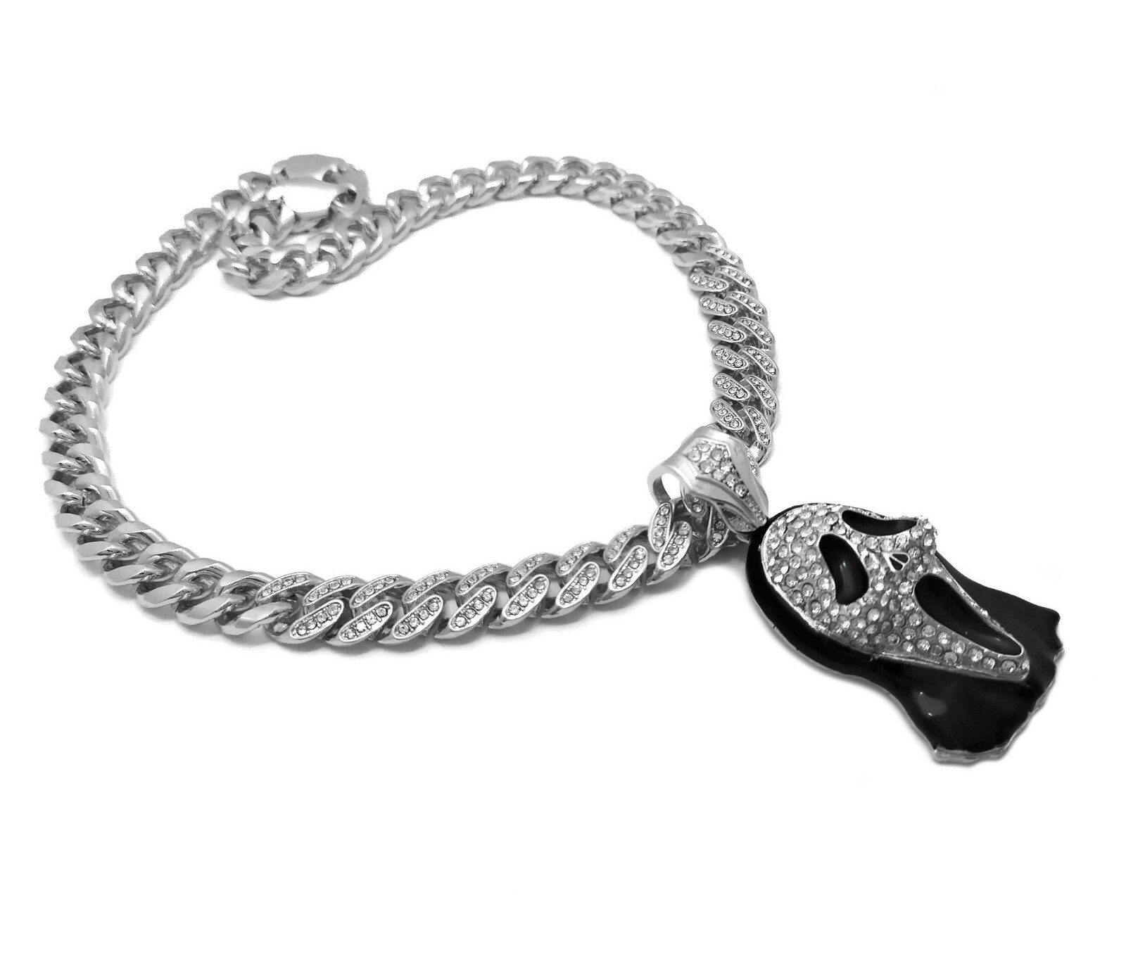 HIP HOP SCREAM MASK PENDANT & 12mm 18" 20" PARTIAL ICED CUBAN CHAIN ...