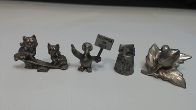 4 Pewter Miniature Figures Cats Penguin Thimble Flower | eBay