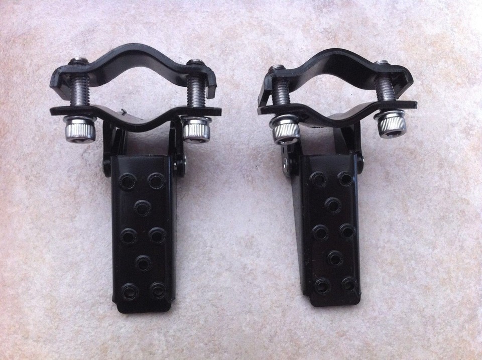BLACK BICYCLE STEEL FOLDABLE FOOT STEP PEGS STAND CRUISER LOWRIDER BMX ...