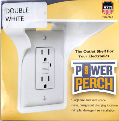 POWER PERCH Wall Outlet Shelf WHITE Power Perch, Made in the USA | eBay