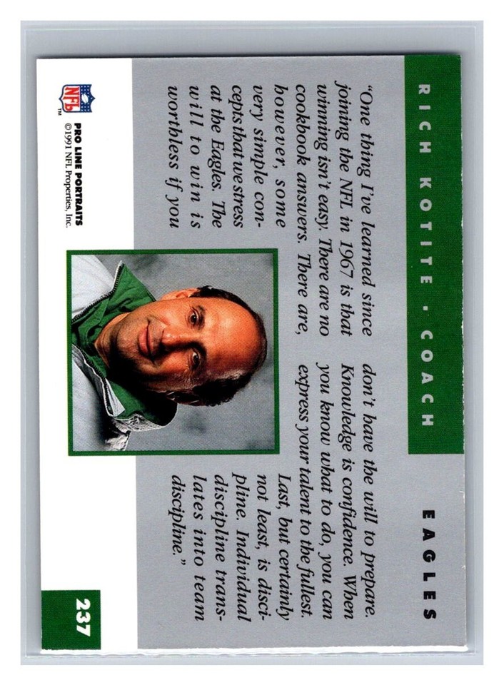 1991 Pro Line #237 Rich Kotite Eagles | eBay