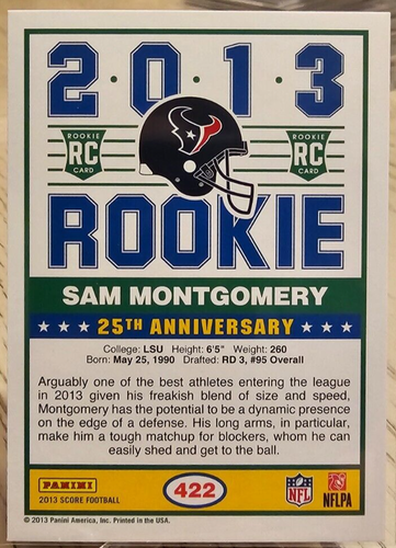 2013 Score - 2013 Rookie Sam Montgomery #422 (RC) for sale online | eBay