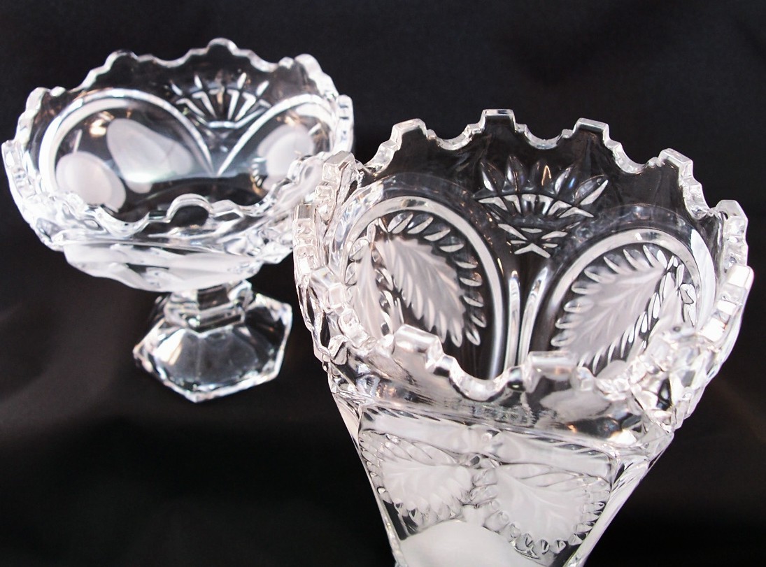 Bleikristall Beyer Lead Crystal 8" Vase & 4.5" Compote Pair Bavarian ...