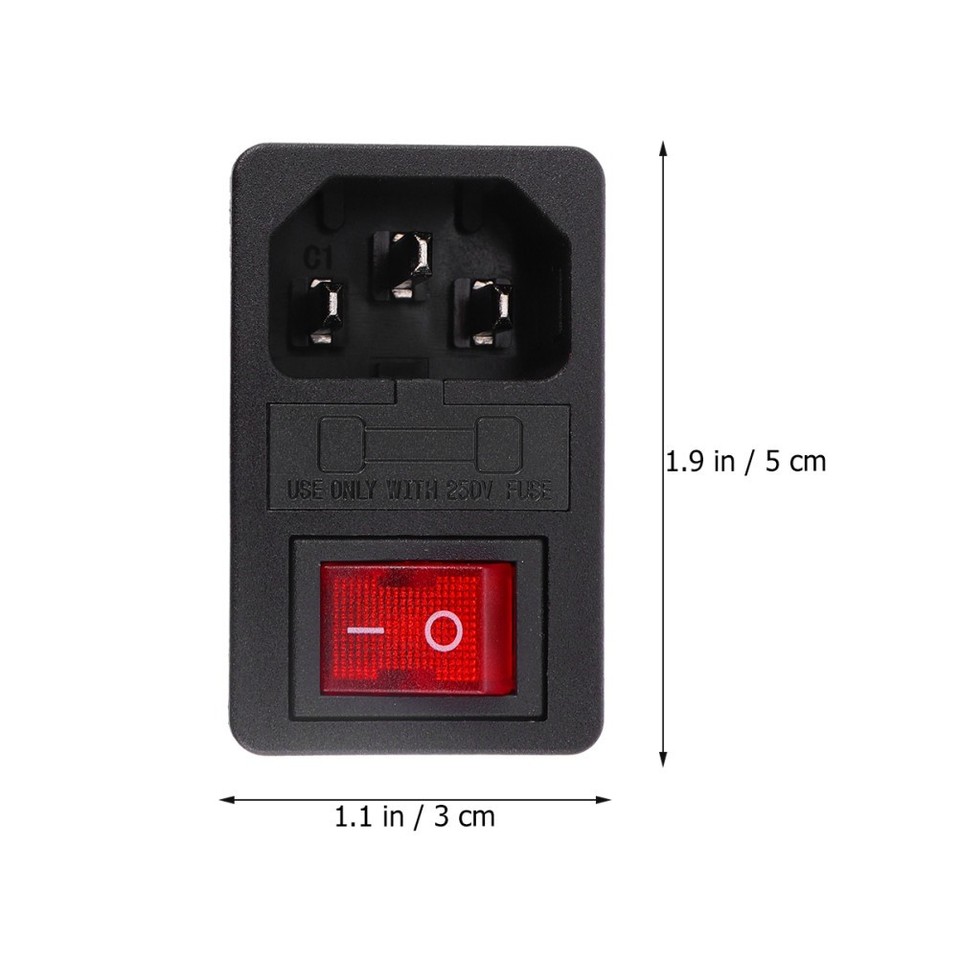 10a 250v Power Switch 3-Pin Ac Power Socket Inlet With Rocker Switch ...
