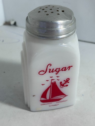 Vtg Mckee Milk Glass Red Sailboat Ship Shaker Sugar | eBay