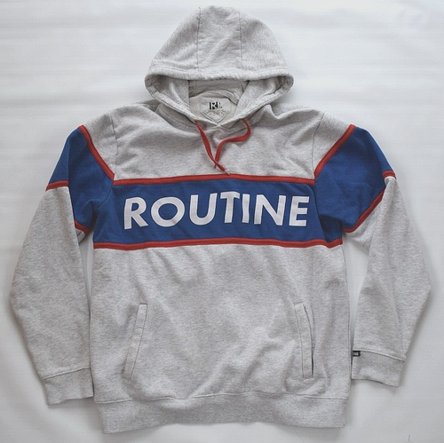 ROUTINE Gray Blue Red Baseball Hoodie Pullover Hooded Sweatshirt Mens L ...