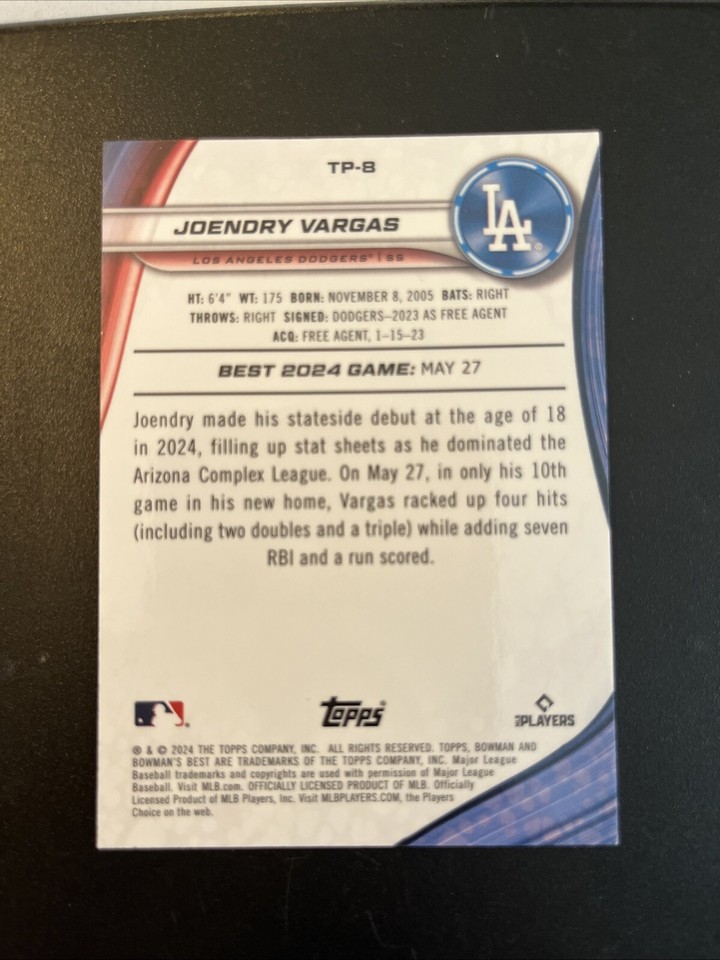 2024 Bowmans Best Joendry Vargas Purple Mojo /250 #TP-8 Los Angeles ...