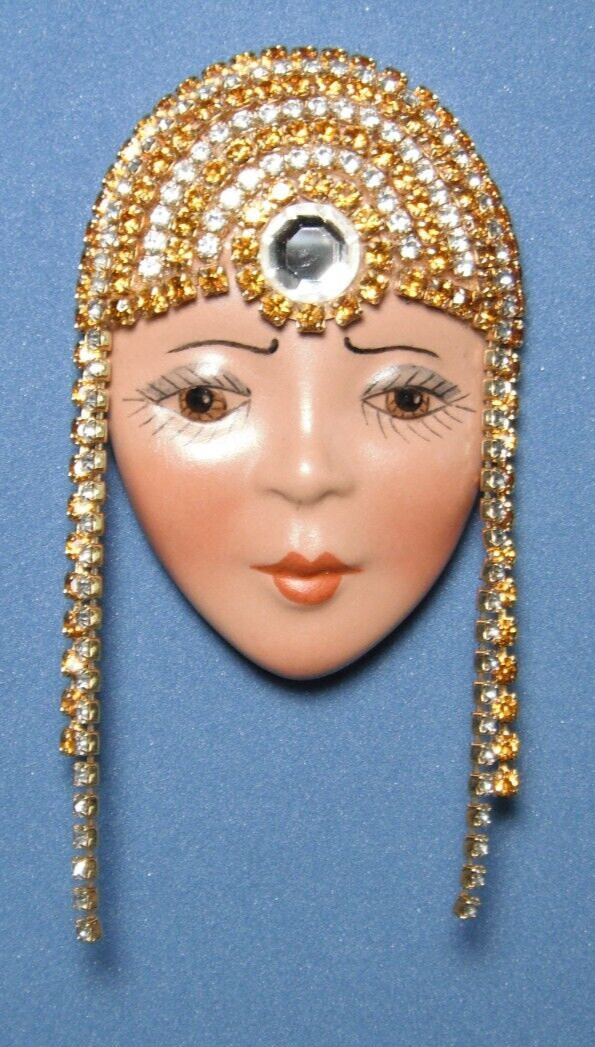 Art Deco Flapper Ceramic Hand Painted Woman Face Broo… - Gem