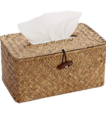 Rectangular Woven Tissue Box Decorative Seagrass Wicker Tissue Box ...