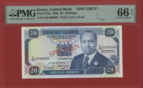 KENYA SPECIMEN 20 SHILLINGS 1988 PICK # 25as PMG 66 GEM UNCIRCULATED ...