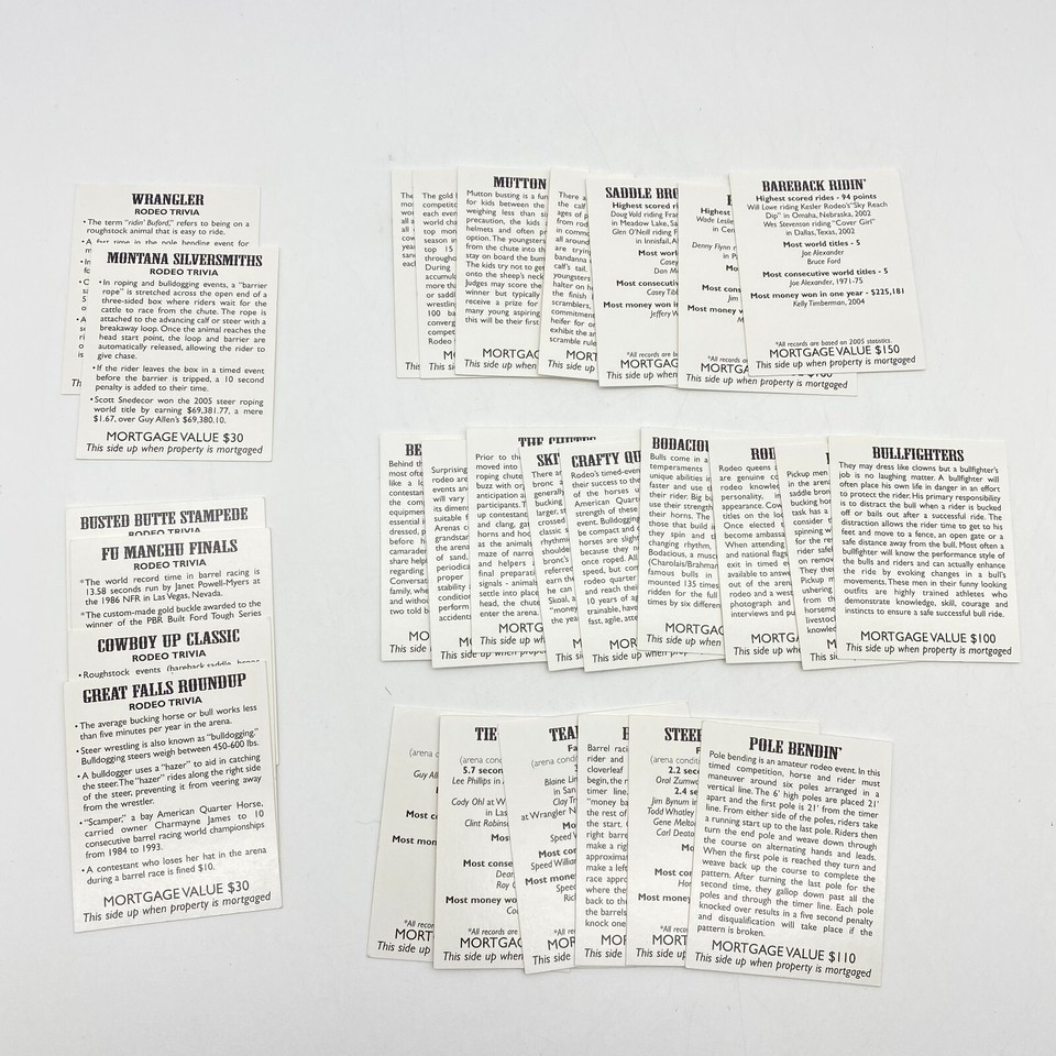 Rodeo-Opoly Monopoly Style Game 28 Title Deed Cards Replacement Part ...
