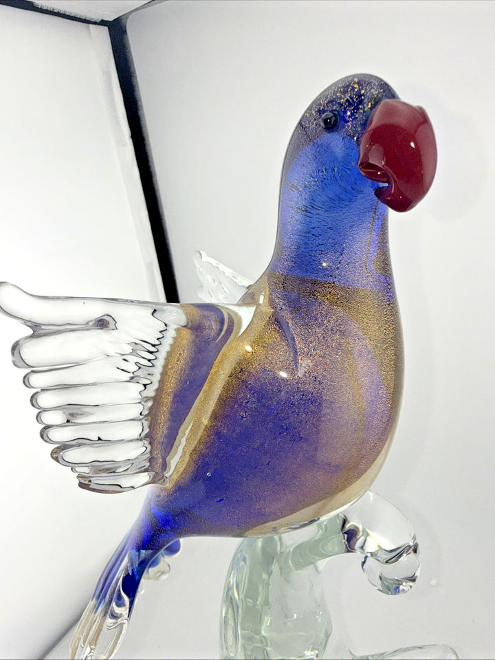 Murano Glass Bird Parrot Sculpture Blue & Gold Italy 11” Vintage | eBay