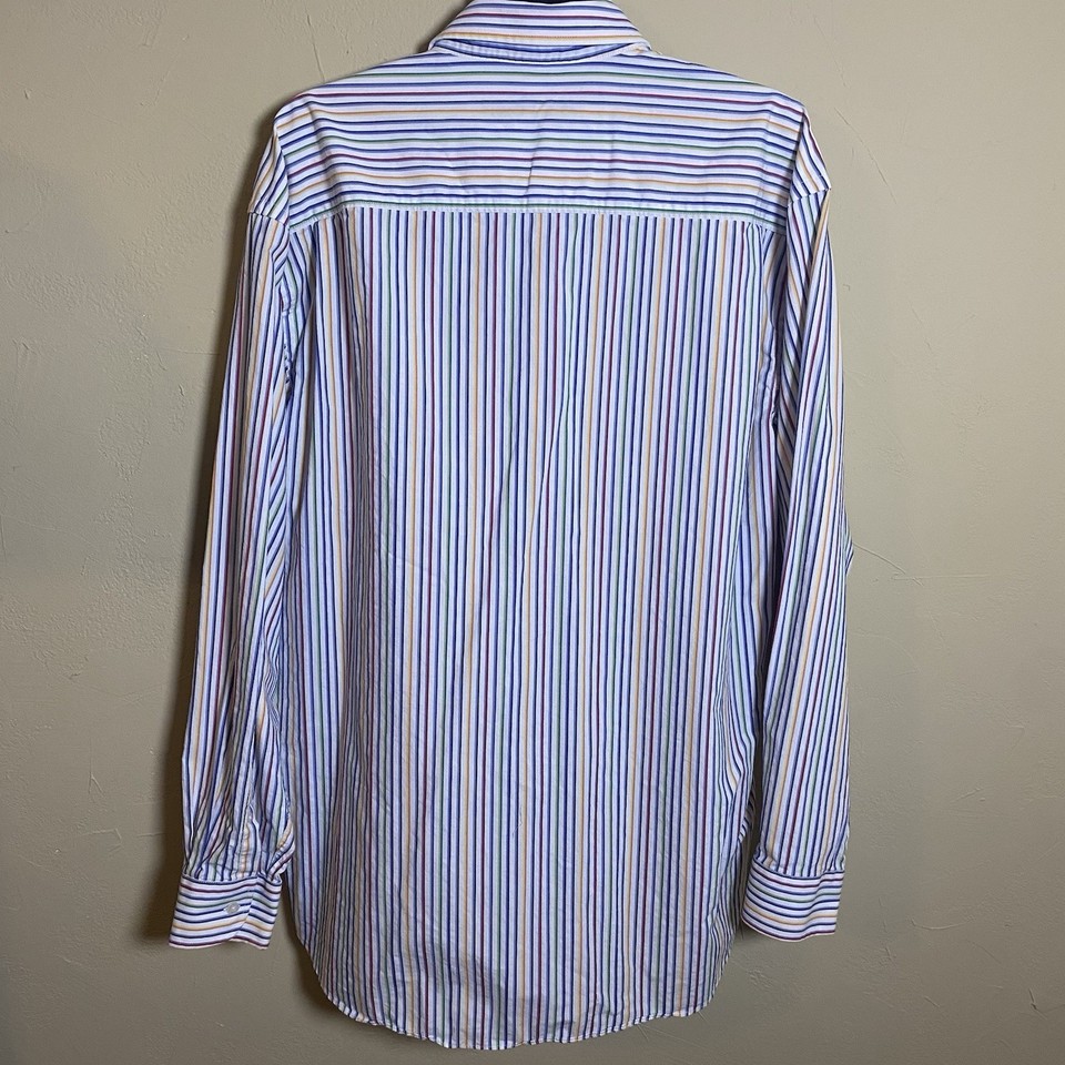 Alan Flusser Multi Color Striped Long Sleeve Button Up 100%cotton Size ...