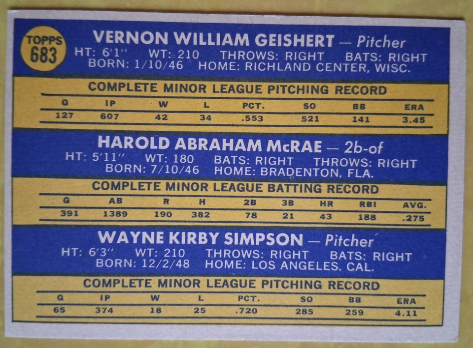 1970 Topps #683 - Hal McRae, Wayne Simpson Rookie RC - High Number ...