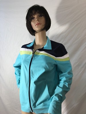 Made for Life Jacket Coat Light Blue Striped Light Weight Zipper Work ...