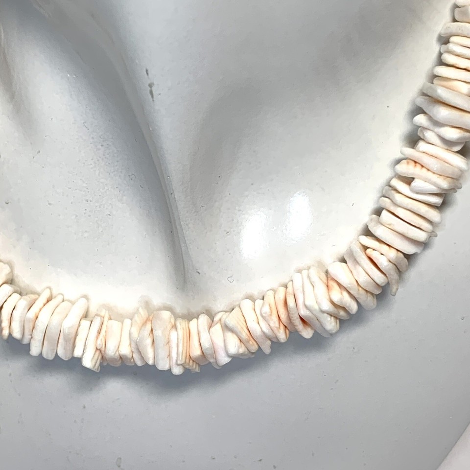 Vintage 70's Natural Pink Shell Necklace Heishi Stacked Shell Square ...