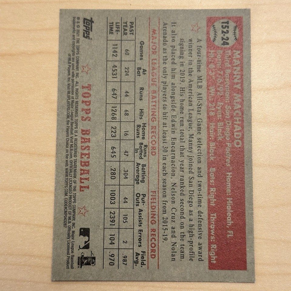 2021 Topps Manny Machado 1952 Topps Redux #T52-24 Padres | eBay