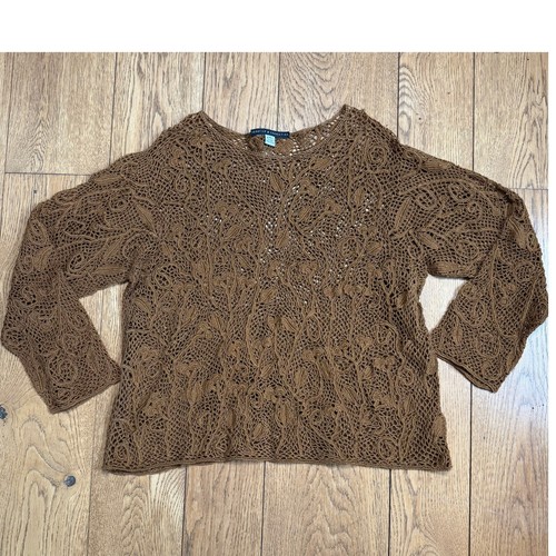 Peruvian Connection Floral Lace Sweater SZ XL Openwork Boho Hippie ...
