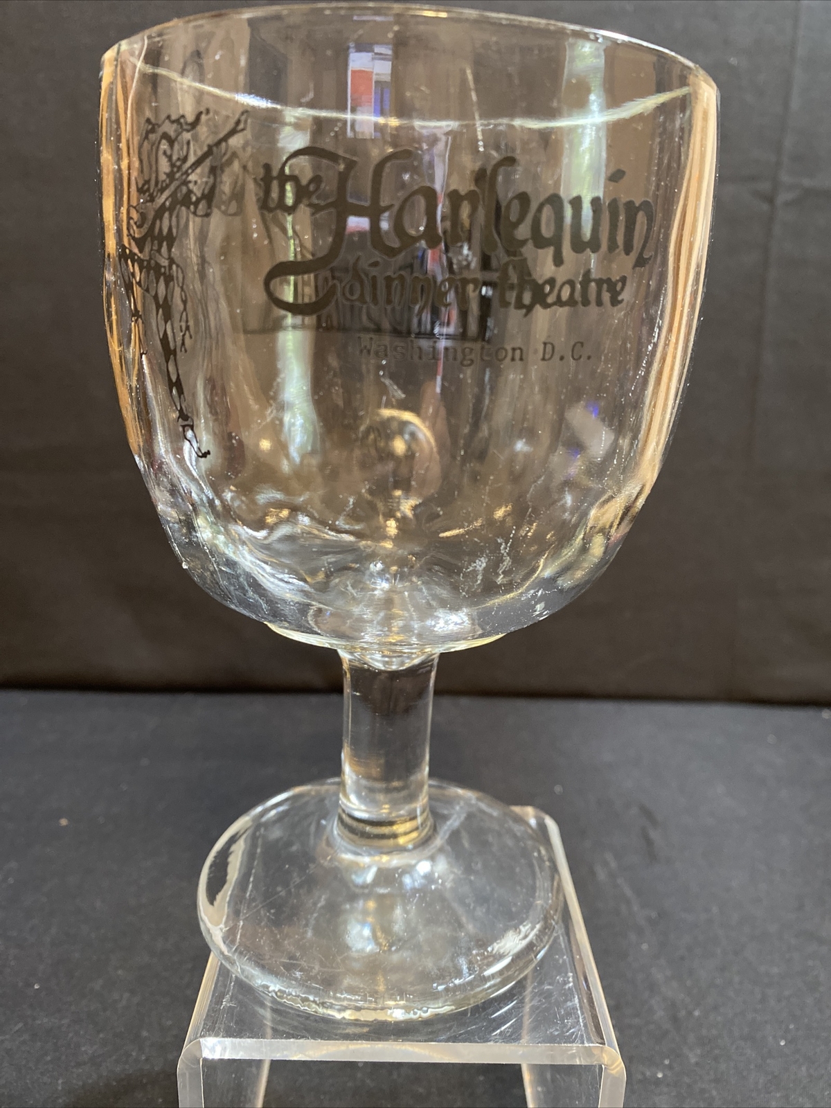 The Harlequin Dinner Theater 42nd Street Goblet-Clear-Thumbprint-Jester ...