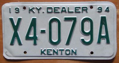 Kentucky 1994 KENTON COUNTY DEALER License Plate NICE QUALITY # X4-079A ...