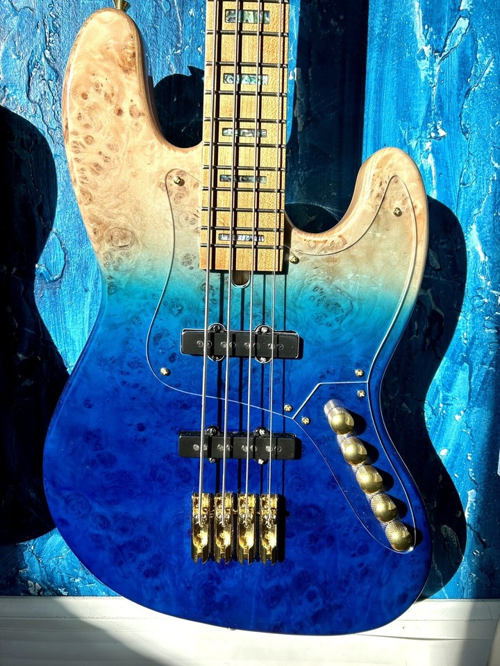 Fender Jazz Bass Steele Guitars Burl top Flame Maple Abalone lnlay ...
