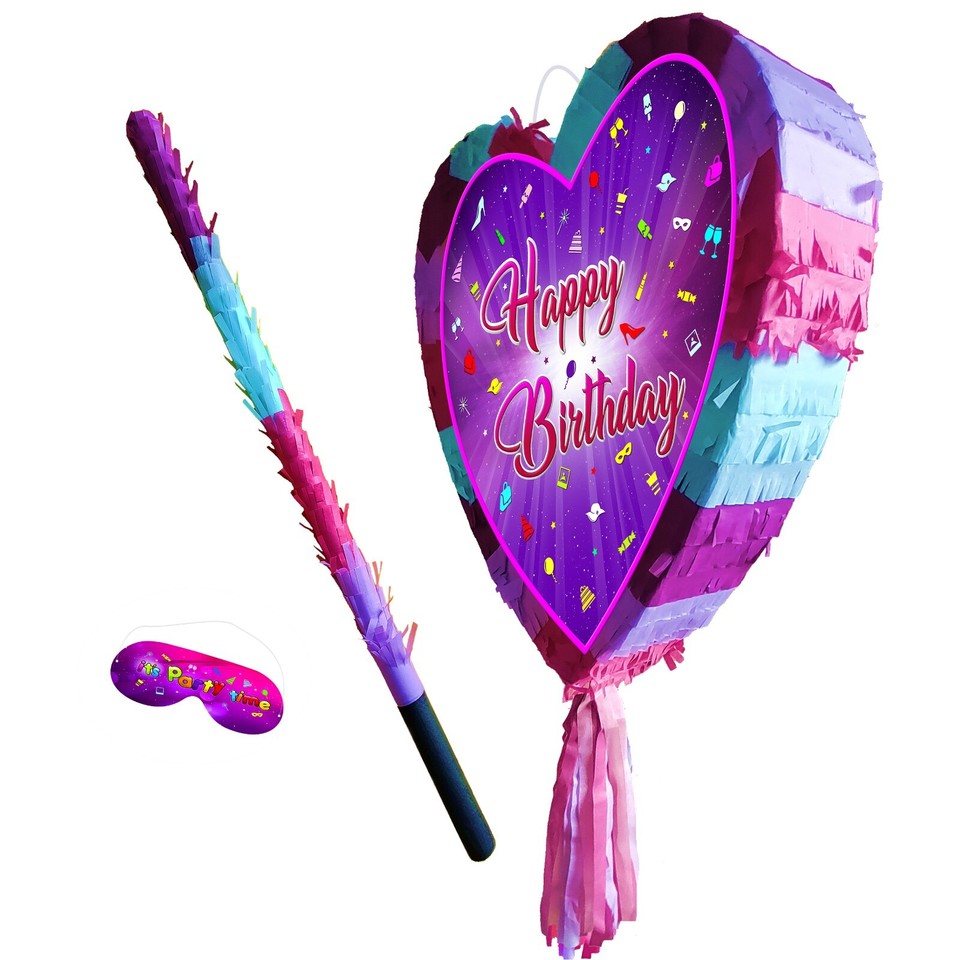 Girls Birthday Pinata with stick heart party game fun ladies theme pink ...