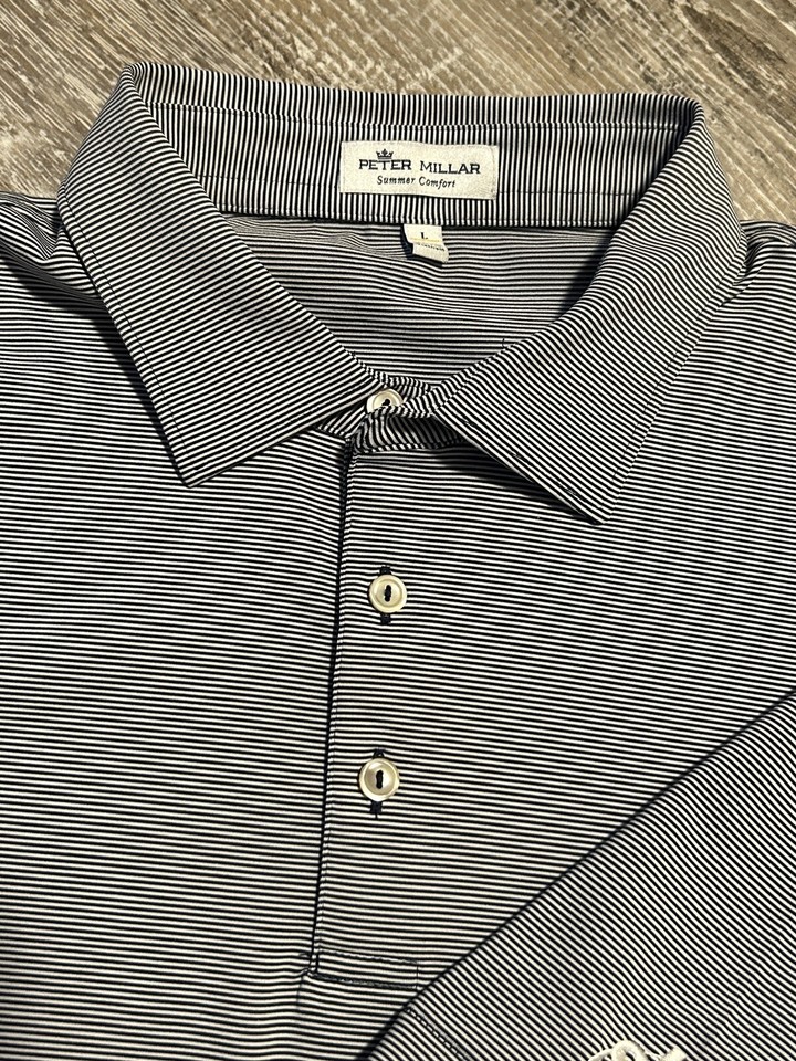 Peter Millar Polo Shirt Shirt Summer Comfort Large Blue White Micro ...