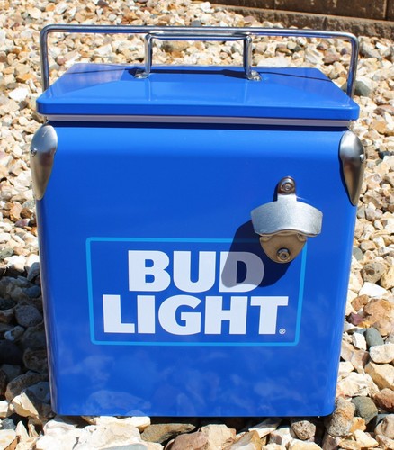 BRAND NEW! Vintage Style *BUD LIGHT* Hard Metal Beer Cooler w/Bottle ...