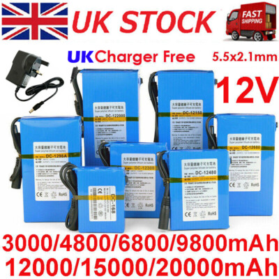 12V DC Rechargeable Lithium-ion Battery Portable Battery Pack w ...