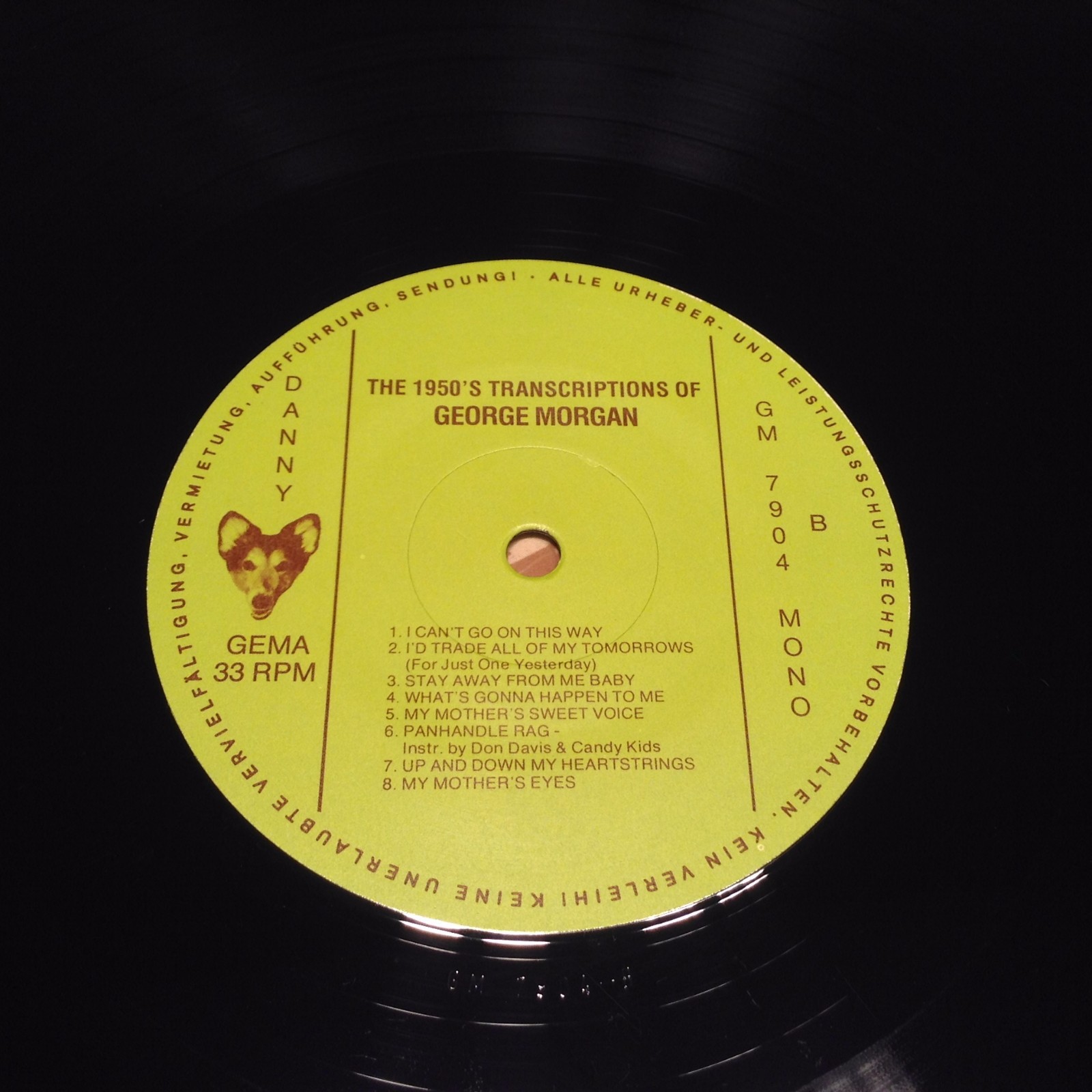 "1950's Transcriptions of George Morgan" LP Mono Danny GM 7904 German ...