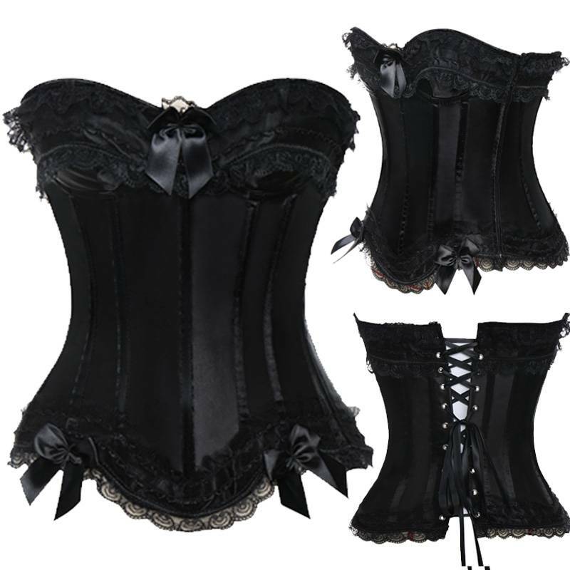 Women‘s Black Waist Training Corset Steampunk Gothic Basque Bustier ...