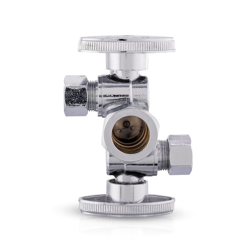 1/4 Turn Dual Outlet Angle Stop Valve 2 Handle 1/2 Nom 5/8 OD x 3/8 ...