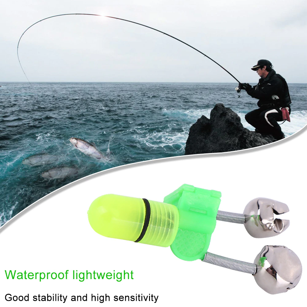 10/40 PC LED Night Fishing Bite Bait Alarm 2 Bells Light Rod Tip Clip ...