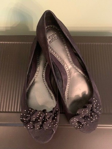 Hot Kiss Open Toe Black Flats with Ruffle/Studs Detail Size 9 | eBay