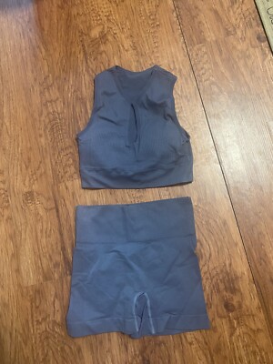 Ladies 2pc Workout Exercise Set Seamless Ribbed High Waist Shorts ...