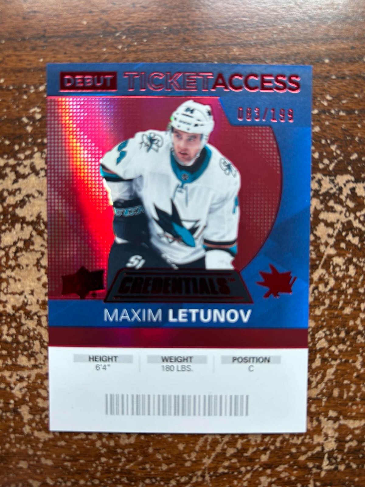 Maxim Letunov RC, Debut Ticket Update-Red /199 #74 - 2020-21 UD ...