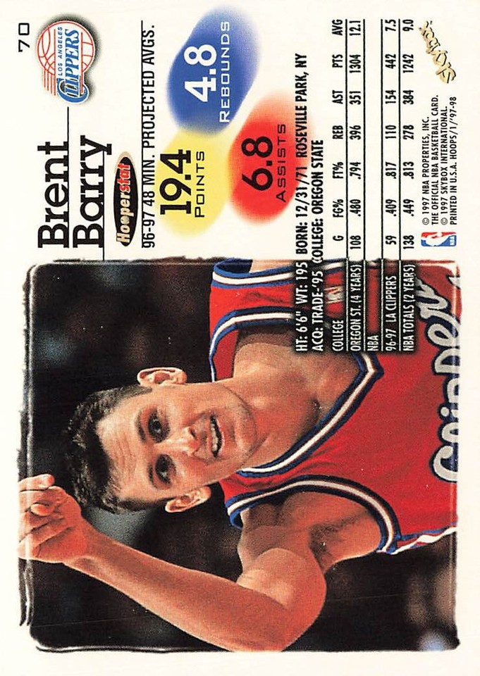 1997 Hoops #70 Brent Barry Los Angeles Clippers | eBay