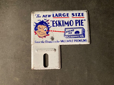 Vintage ESKIMO PIE LARGE SIZE LICENSE PLATE TOPPER Rare Old Advertising ...