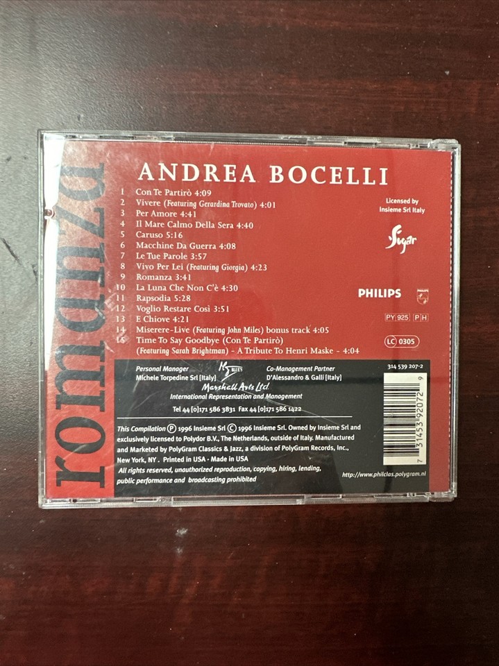 Romanza by Bocelli, Andrea (CD, 1997) 731453920729| eBay