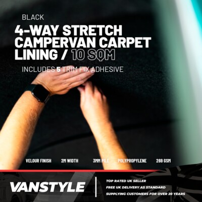 FITS VW CADDY SWB 4 WAY STRETCH VAN CARPET LINING KIT TRIM FIX BLACK ...