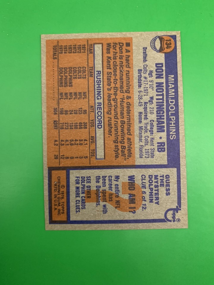 1976 Topps Don Nottingham Miami Dolphins #134 | eBay