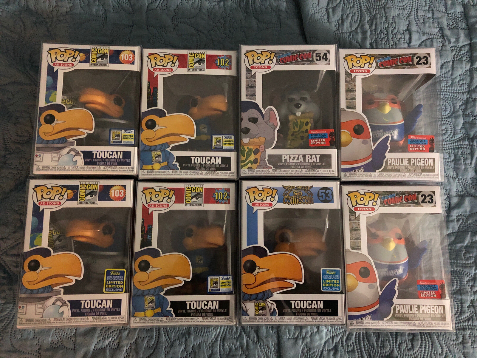 FUNKO POP SDCC TOUCAN NYCC PIZZA RAT PAULIE PIGEON SET OF 8 COMIC CON ...