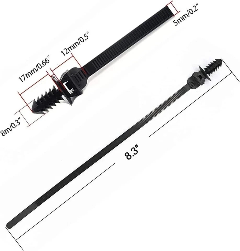 Push Mount Zip Ties 8 inch Cable Zip Tie Black Wire Tie with Push Pin ...