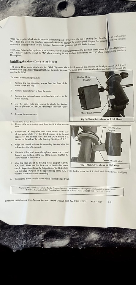 Vintage Celestron Clock Motor Drive for CG-2 and CG-3 Celestron ...