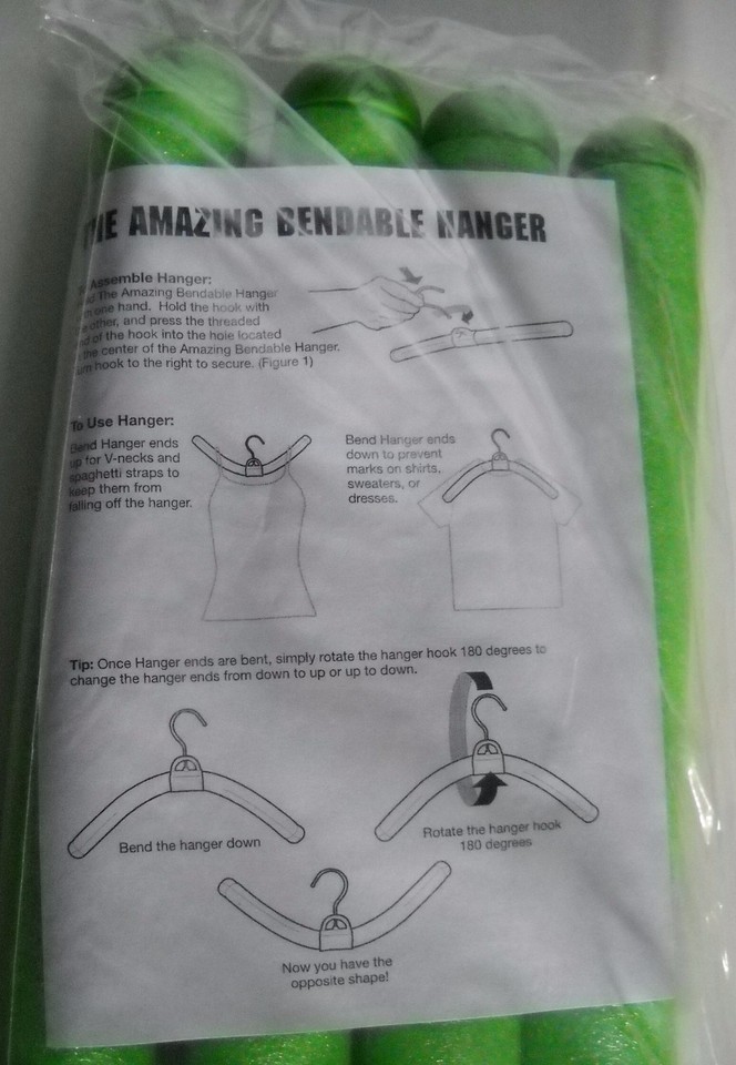 THE AMAZING BENDABLE HANGER GREEN FOAM HANGERS SET OF 4 NEW IN PACKAGE ...