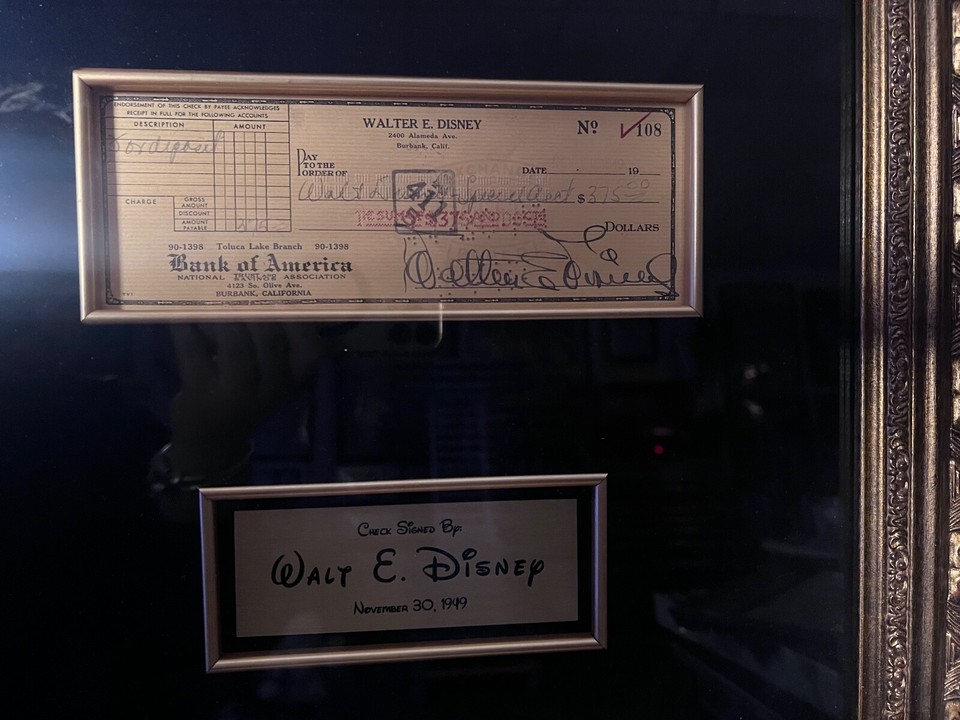 Rare 1949 WALT DISNEY Signed Check Display Full Signature - PSA Slabbed ...
