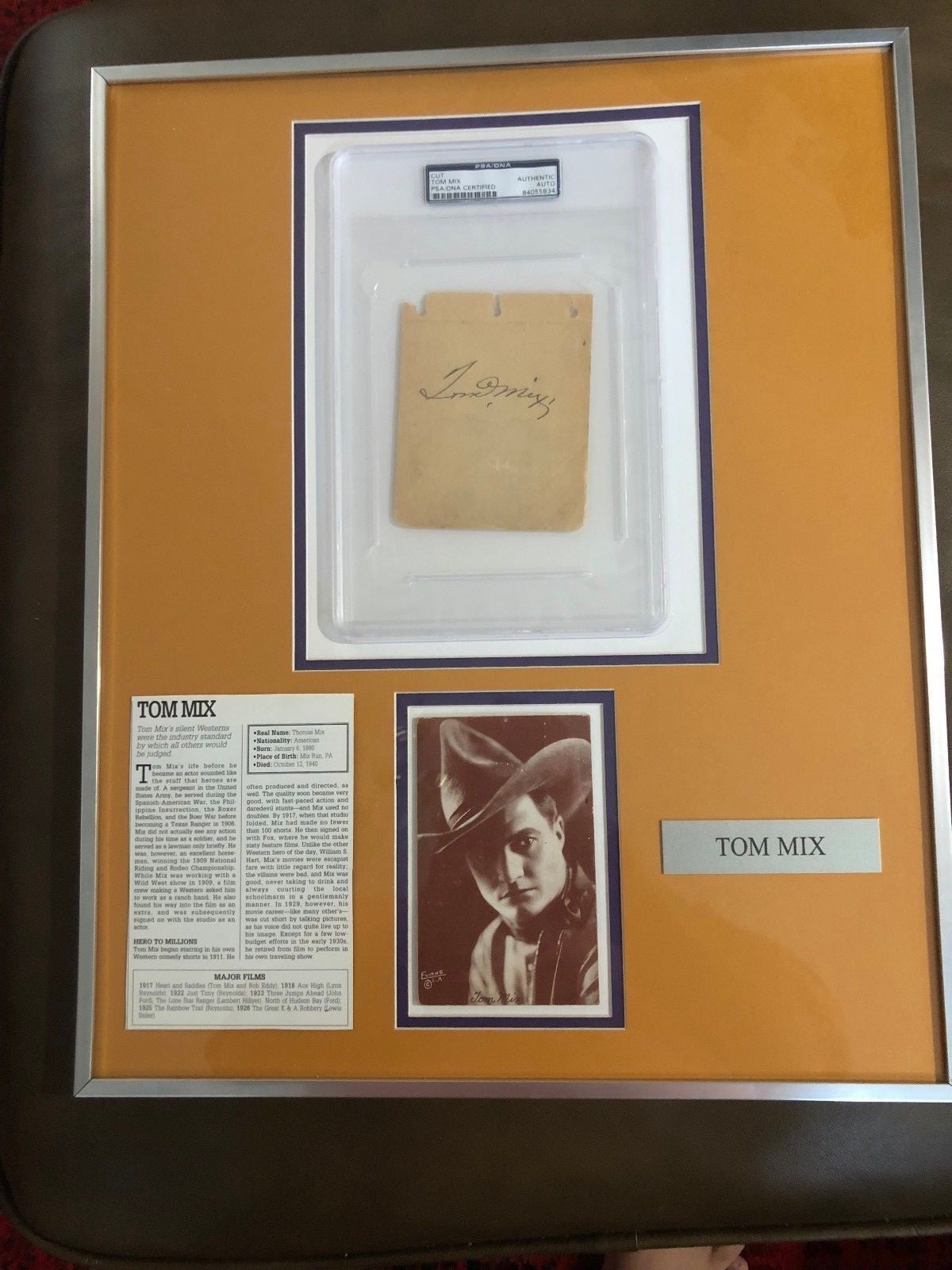 Cowboy TOM MIX Rare Hand Signed 1920`S PSA DNA Album Page Autograph ...