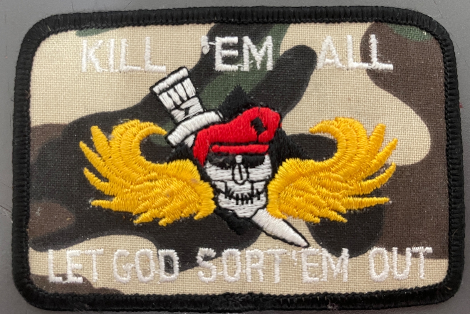 Kill 'Em All Let God Sort'em Out Patch Camoflauge 3.5 x 2.5 Embroidered ...